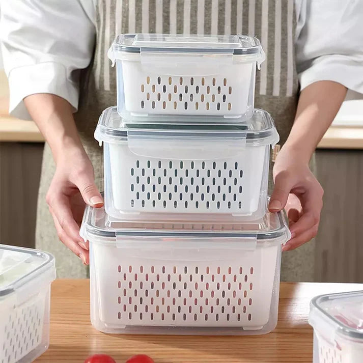 Rectangular Plastic Food Storage Containers with Drainers – Essential ...